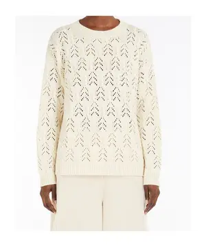 Max Mara Cotton Yarn Jumper With Pointelle Detail - Beige