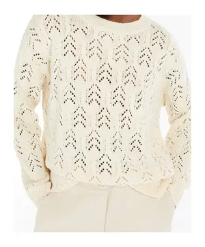 Max Mara Cotton Yarn Jumper With Pointelle Detail - Beige