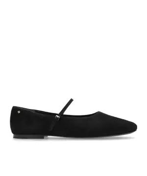 Tory Burch Suede Ballet Flats With Adjustable Ankle Strap - Black
