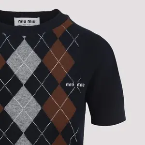 Miu Miu Cashmere Crew-neck Sweater With Argyle Pattern