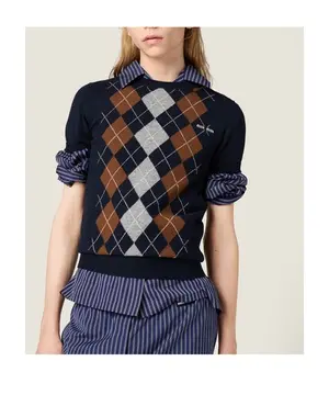 Miu Miu Cashmere Crew-neck Sweater With Argyle Pattern