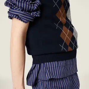 Miu Miu Cashmere Crew-neck Sweater With Argyle Pattern