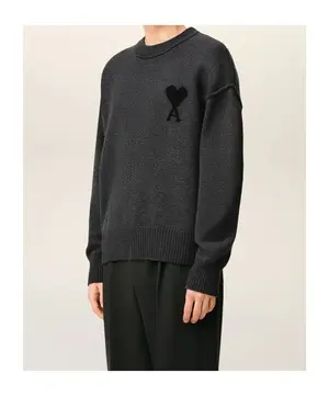 Ami Wool Sweater With De Coeur Detail - Black