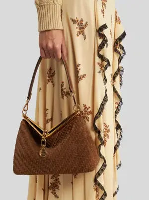 Etro Medium Woven Vela Bag - Brown