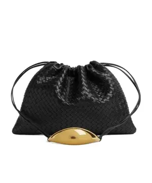 Bottega Veneta Woven Drawstring Bag With Engraved Metal Handles
