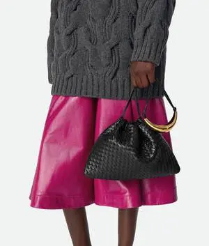 Bottega Veneta Woven Drawstring Bag With Engraved Metal Handles