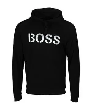 Hugo Boss Logo Print Drawstring Hoodie - Black