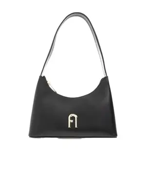 Furla Logo Plaque Leather Shoulder Bag - Black