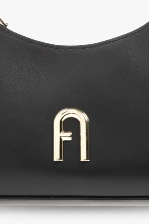 Furla Logo Plaque Leather Shoulder Bag - Black