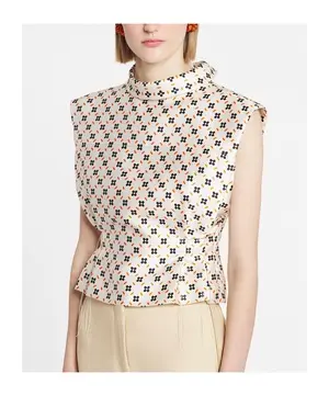 LANVIN Sleeveless Geometric Floral Top - White