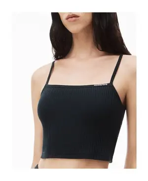 Alexander Wang Ribbed Knit Spaghetti Strap Top - Black