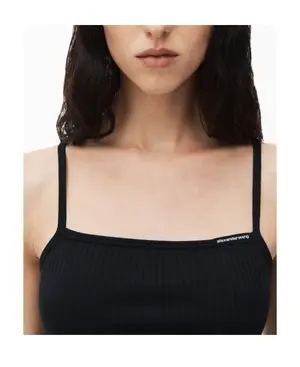 Alexander Wang Ribbed Knit Spaghetti Strap Top - Black