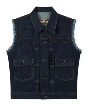Kenzo Japanese Denim Badges Cut-off Trucker Vest