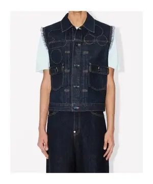 Kenzo Japanese Denim Badges Cut-off Trucker Vest