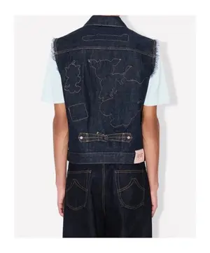 Kenzo Japanese Denim Badges Cut-off Trucker Vest