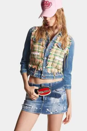 Dsquared2 Paint-splatter Denim Jacket With Textured Paneling