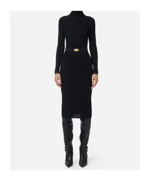 Elisabetta Franchi Ribbed Knit Belted Dress - Black