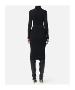 Elisabetta Franchi Ribbed Knit Belted Dress - Black