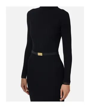 Elisabetta Franchi Ribbed Knit Belted Dress - Black