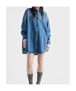 Prada Logo Plaque Denim Shirt Jacket - Light Blue