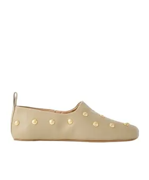 Chloé Leather Ballet Flats With Square Toe And Stud Embellishments