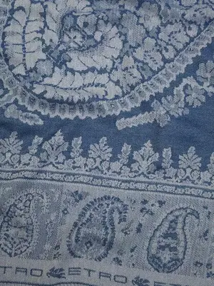 Etro Wool Throw Blanket With Floral Paisley Motif - Blue