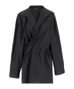 Balenciaga Long Sleeve Collared Drawstring Dress - Black