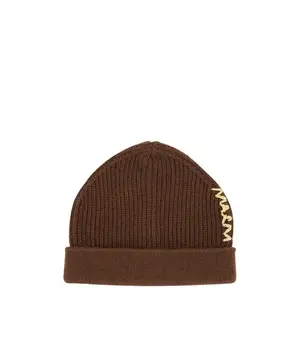 Marni Logo Knitted Beanie - Brown
