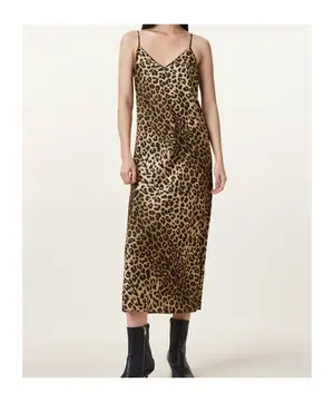 ALLSAINTS Leopard Print Off-shoulder Long Sleeve Dress