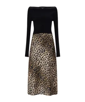 ALLSAINTS Leopard Print Off-shoulder Long Sleeve Dress