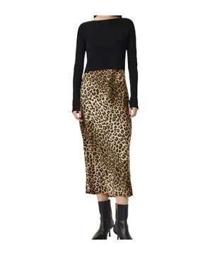ALLSAINTS Leopard Print Off-shoulder Long Sleeve Dress