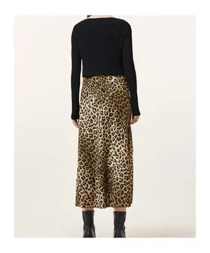 ALLSAINTS Leopard Print Off-shoulder Long Sleeve Dress