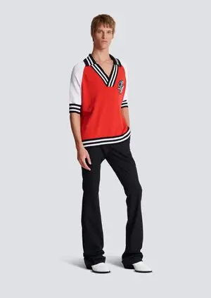Balmain College Baseball Pb Signature Knit Polo Shirt