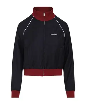 Miu Miu Pinstriped Zipper Blouson Jacket - Blue