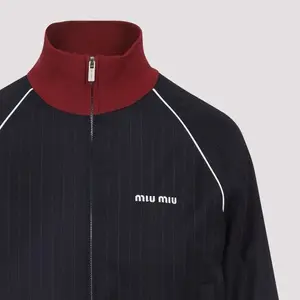 Miu Miu Pinstriped Zipper Blouson Jacket - Blue