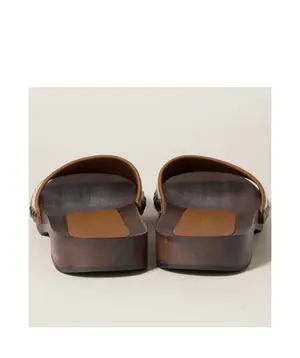 Miu Miu Canvas And Leather Clogs With Wooden Sole - Beige/brandy