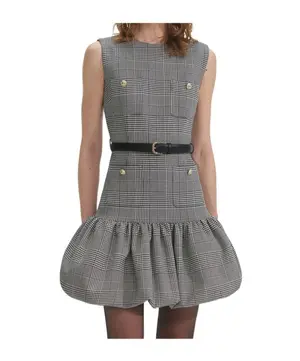 SELF-PORTRAIT Checked Dress With Pleated Skirt