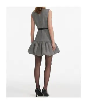 SELF-PORTRAIT Checked Dress With Pleated Skirt