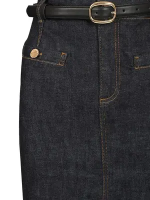 SELF-PORTRAIT Belted Waist Denim Midi Skirt