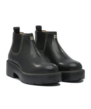 Miu Miu Leather Block Heel Booties