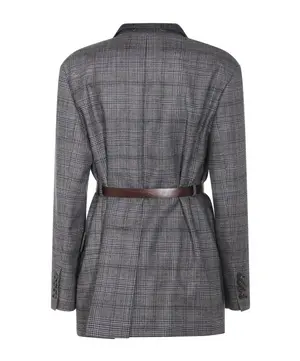 Brunello Cucinelli Single-breasted Belted Blazer With Checked Pattern