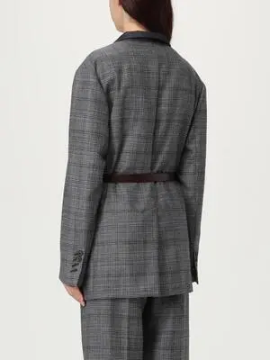 Brunello Cucinelli Single-breasted Belted Blazer With Checked Pattern