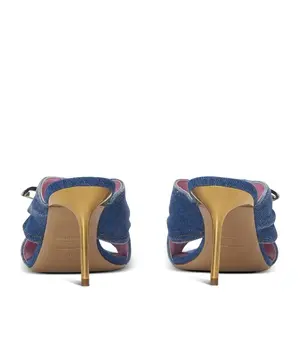 Balmain Denim Mules With Safety Pin Detail