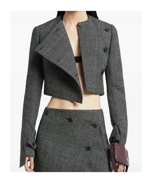 COURREGES Oblique Buttoned Cropped Jacket - Black