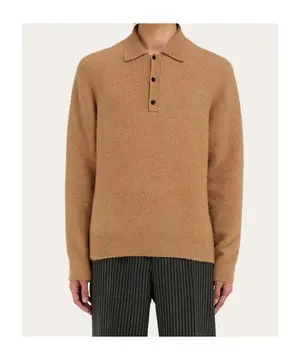 FERRAGAMO Button Detailed Knitted Polo Shirt - Camel