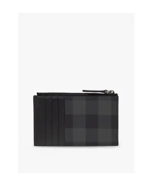 Burberry Logo Plaque Checked Zipped Wallet