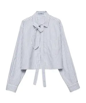 Prada Striped Cropped Shirt With Scarf Collar - Interstellar Blue