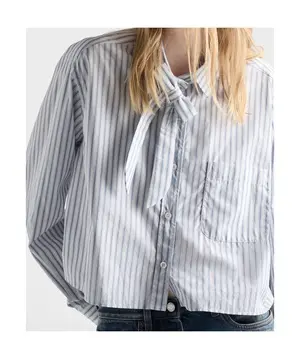 Prada Striped Cropped Shirt With Scarf Collar - Interstellar Blue