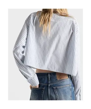 Prada Striped Cropped Shirt With Scarf Collar - Interstellar Blue