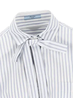 Prada Striped Cropped Shirt With Scarf Collar